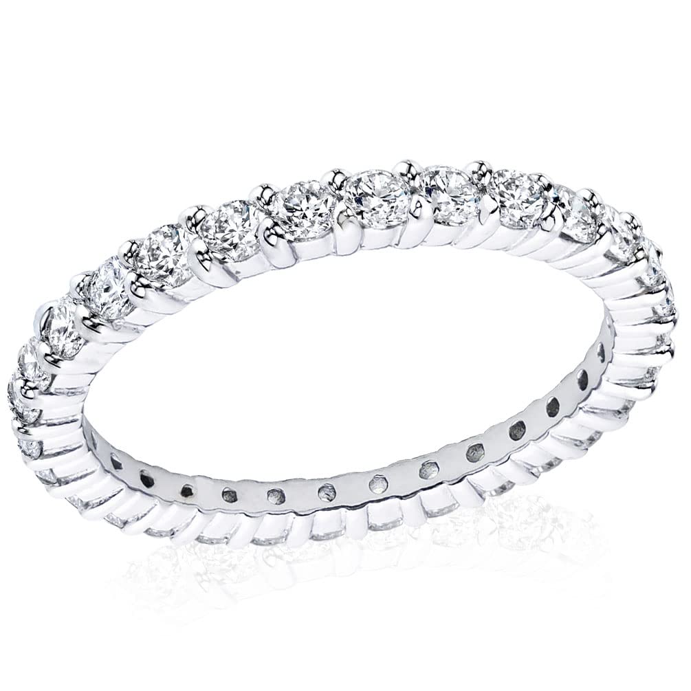 Idocare Full Moissanite Wedding Band Ring, Women's 0.925 Sterling Silver Round 2mm Eternity Bands Size 9