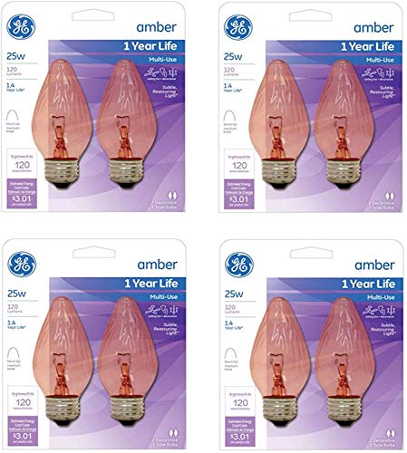G E Lighting 75339 Amber Flame Shaped Bulb, 25W, 2-Pack, 4 Pack