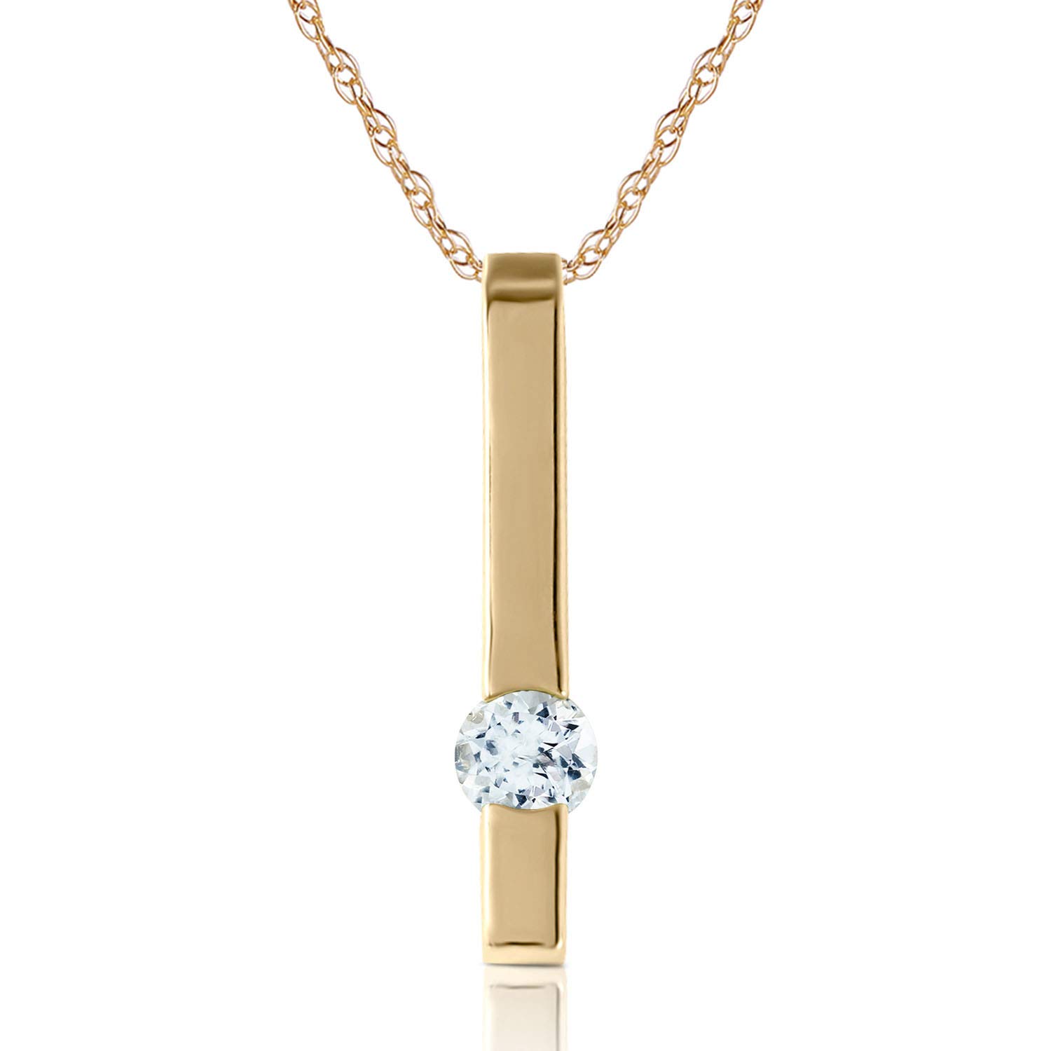 Galaxy Gold GG 14k Yellow Gold Vertical Bar Necklace with Round Natural Aquamarine