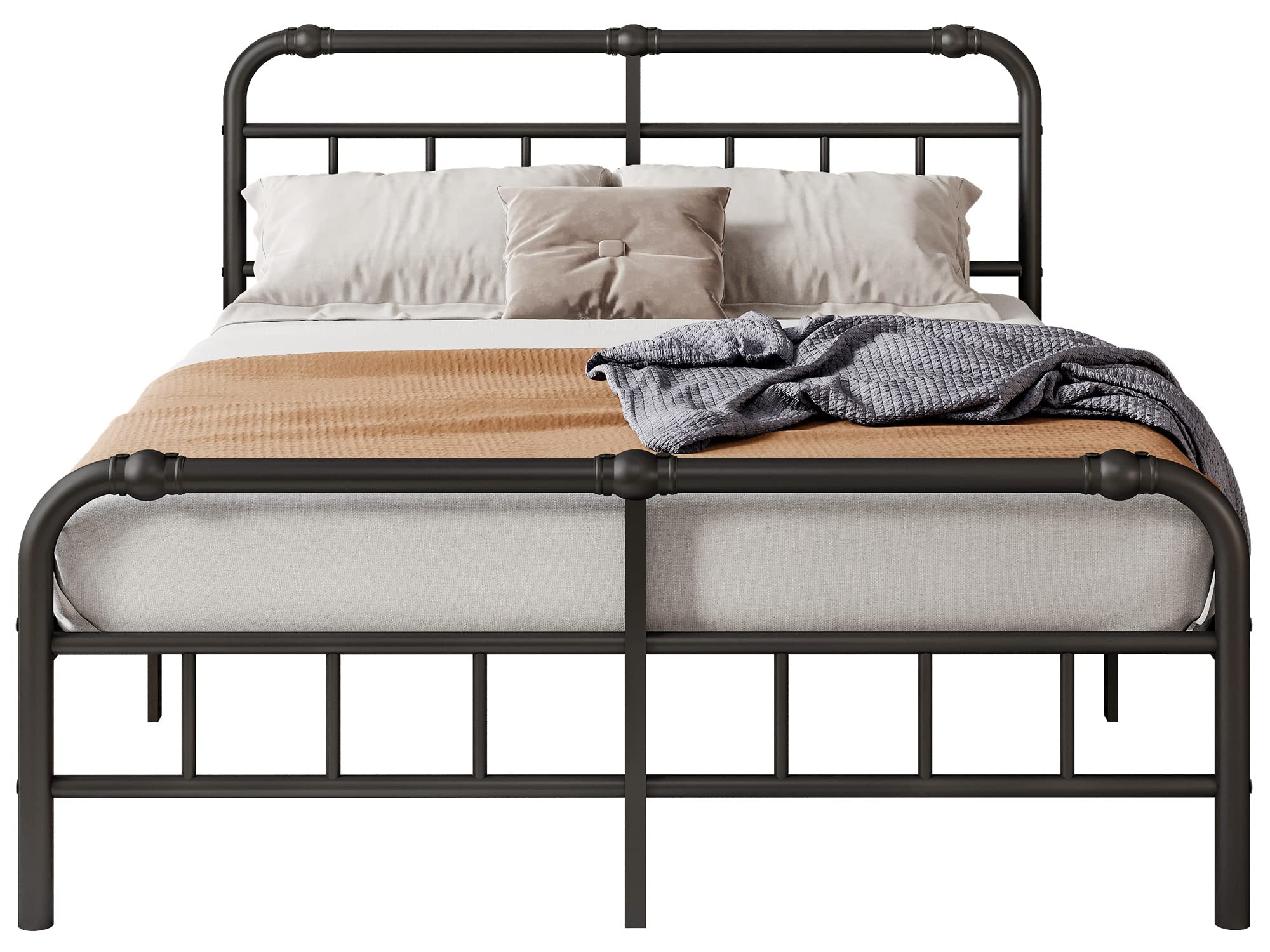 FSCHOS Queen-Bed-Frame-with-Headboard and Footboard, 18 Inch Metal Platform Bed-Frame-Queen-Size, Premium Steel Heavy Duty Bed Frame Queen No Box Spring Needed, Easy Assembly, Black