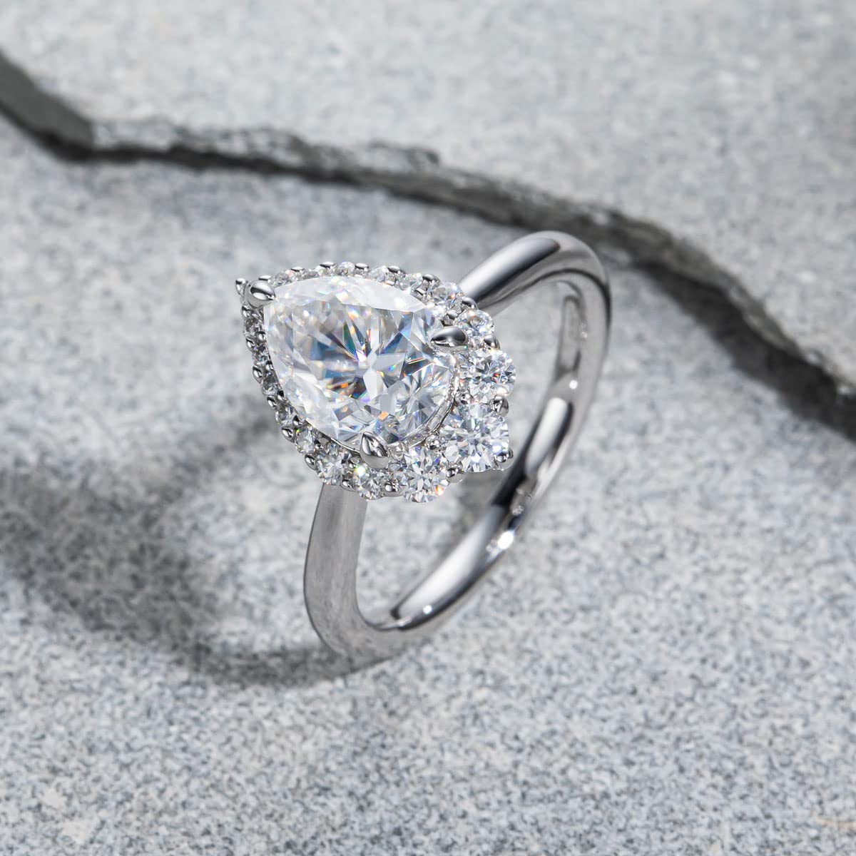 Idocare Pear Shaped Moissanite Engagement Rings For Women 2ct Halo D Color VVS1 White Gold Plated Sterling Silver Size 5