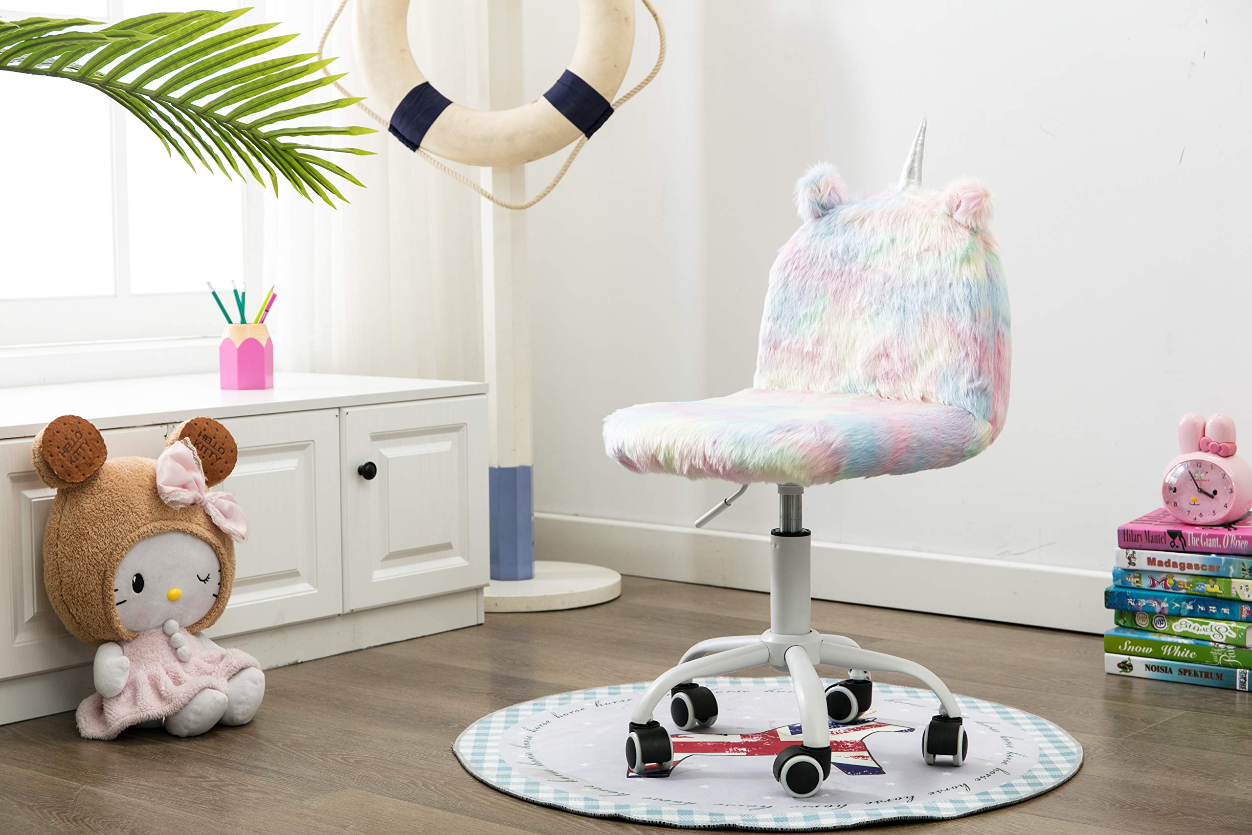 Guyou Children's Rabbit Chair, White Foot Sweat Seats Study Desk Chair Animal Computer Rolling Swivel Playing Chair (Pink)