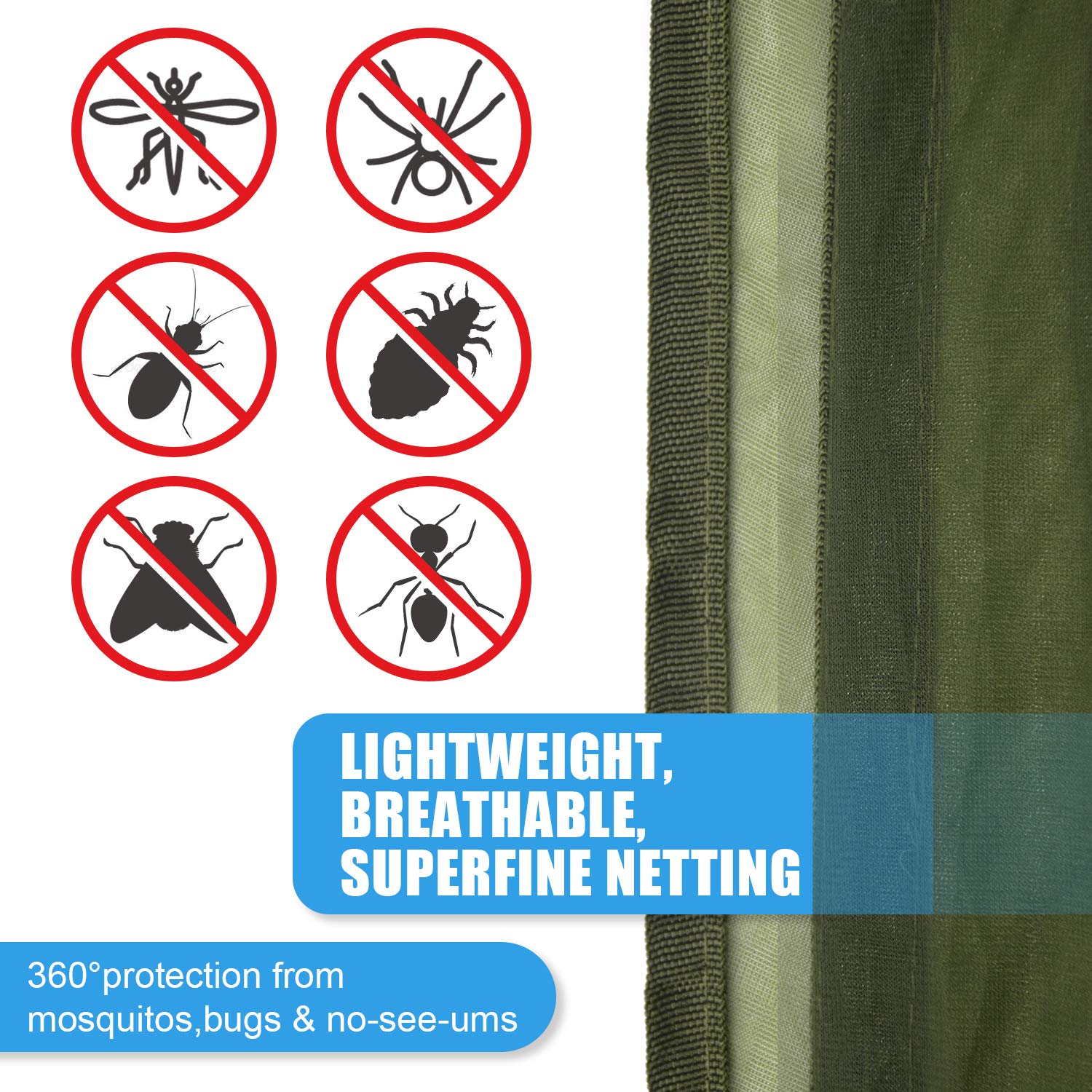 Gold Armour Hammock Bug Net, Mosquito Net Bugs - Premium Mesh Netting, Guardian of No See Um and Insects - Perfect Equipment Gear Accessories for Your Double Hammocks and Single Hammock (Gray)