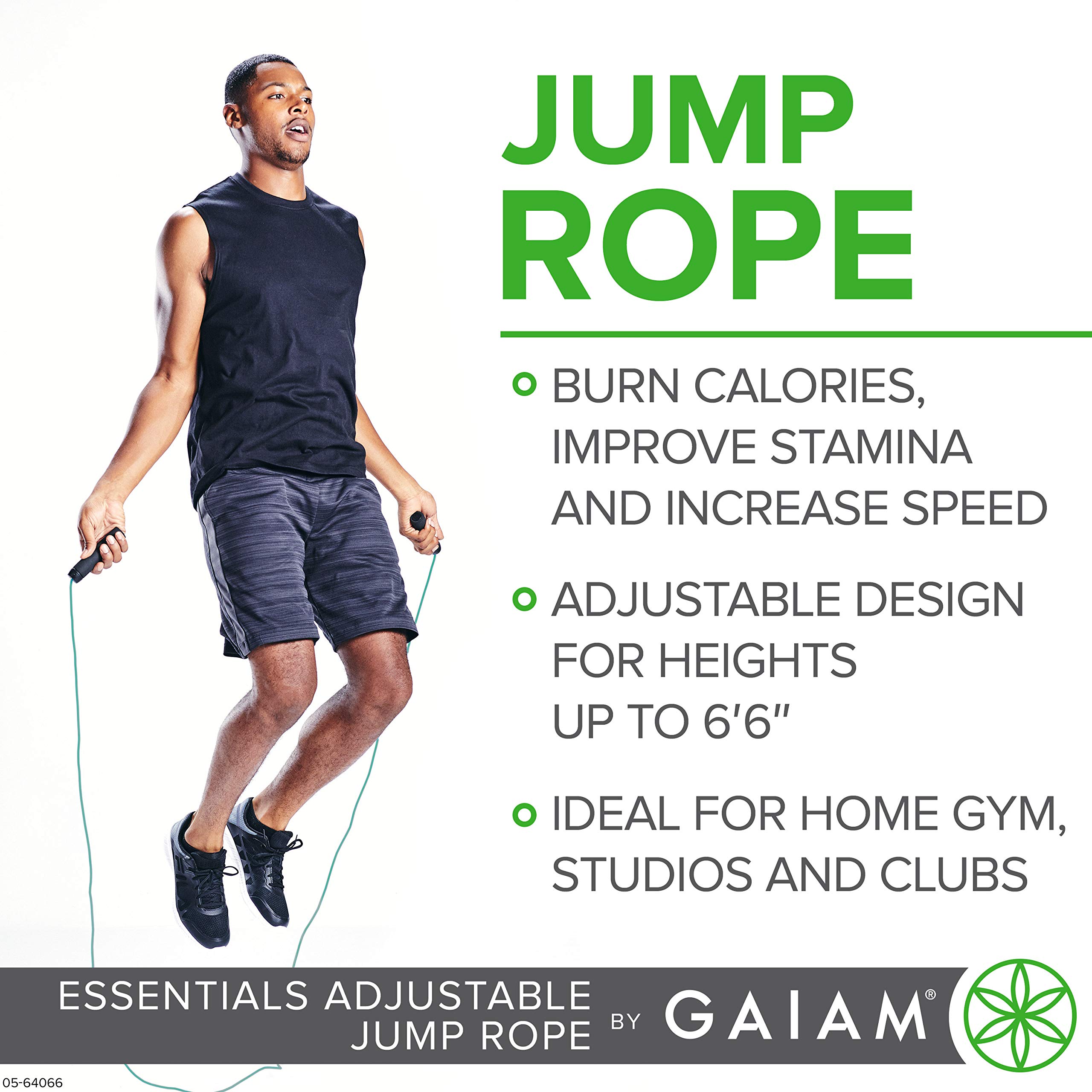 Gaiam Essentials Jump Rope - 9ft Adjustable Tangle Free Vinyl Skipping Cable Jumping Rope | Soft Foam Grip Handles, Teal