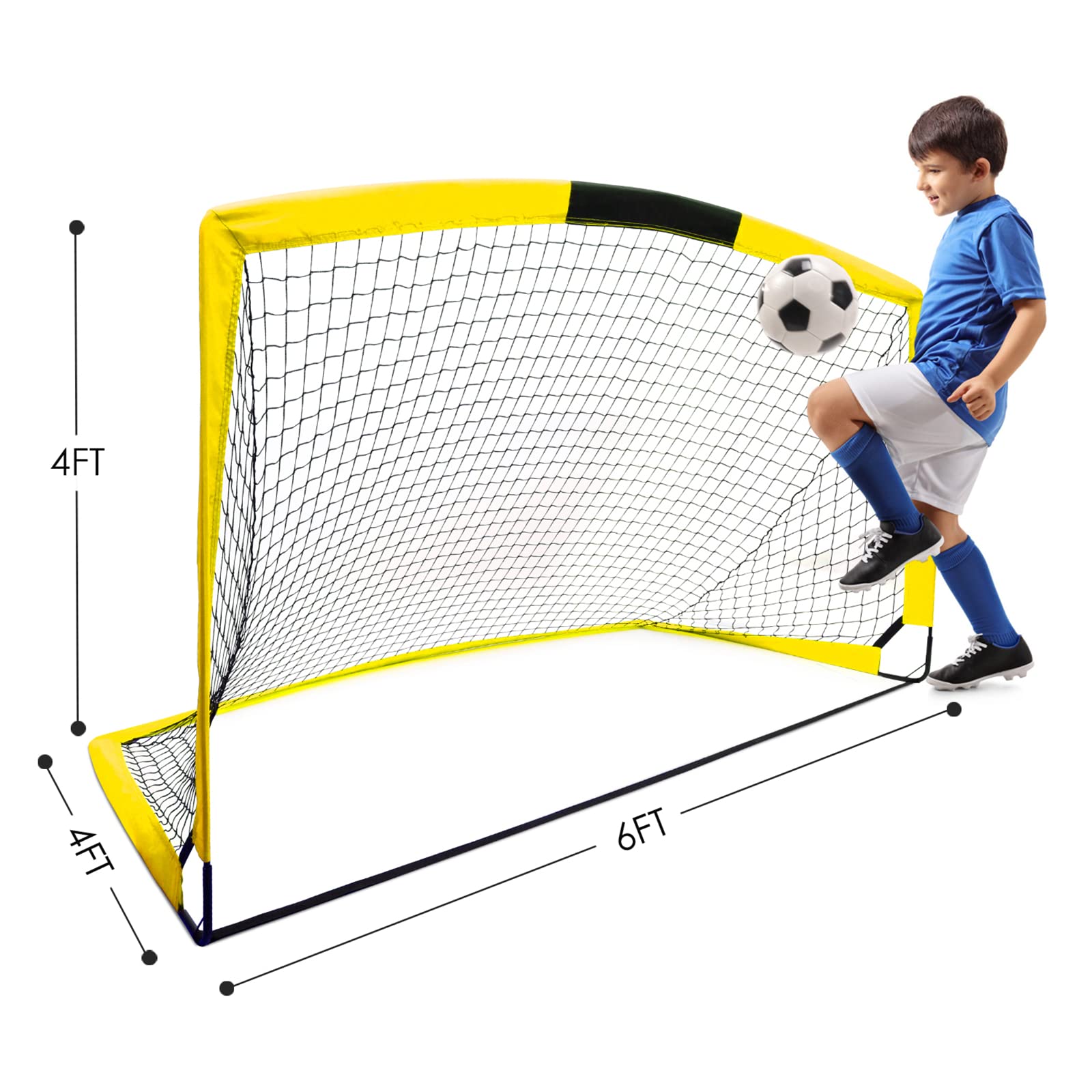 HITIK Soccer Goals, Set of 2- Size 6'x4'FT Portable Foldable Soccer Nets with Carry Bag for Games and Training for Backyard for Kids and Teens(Yellow)