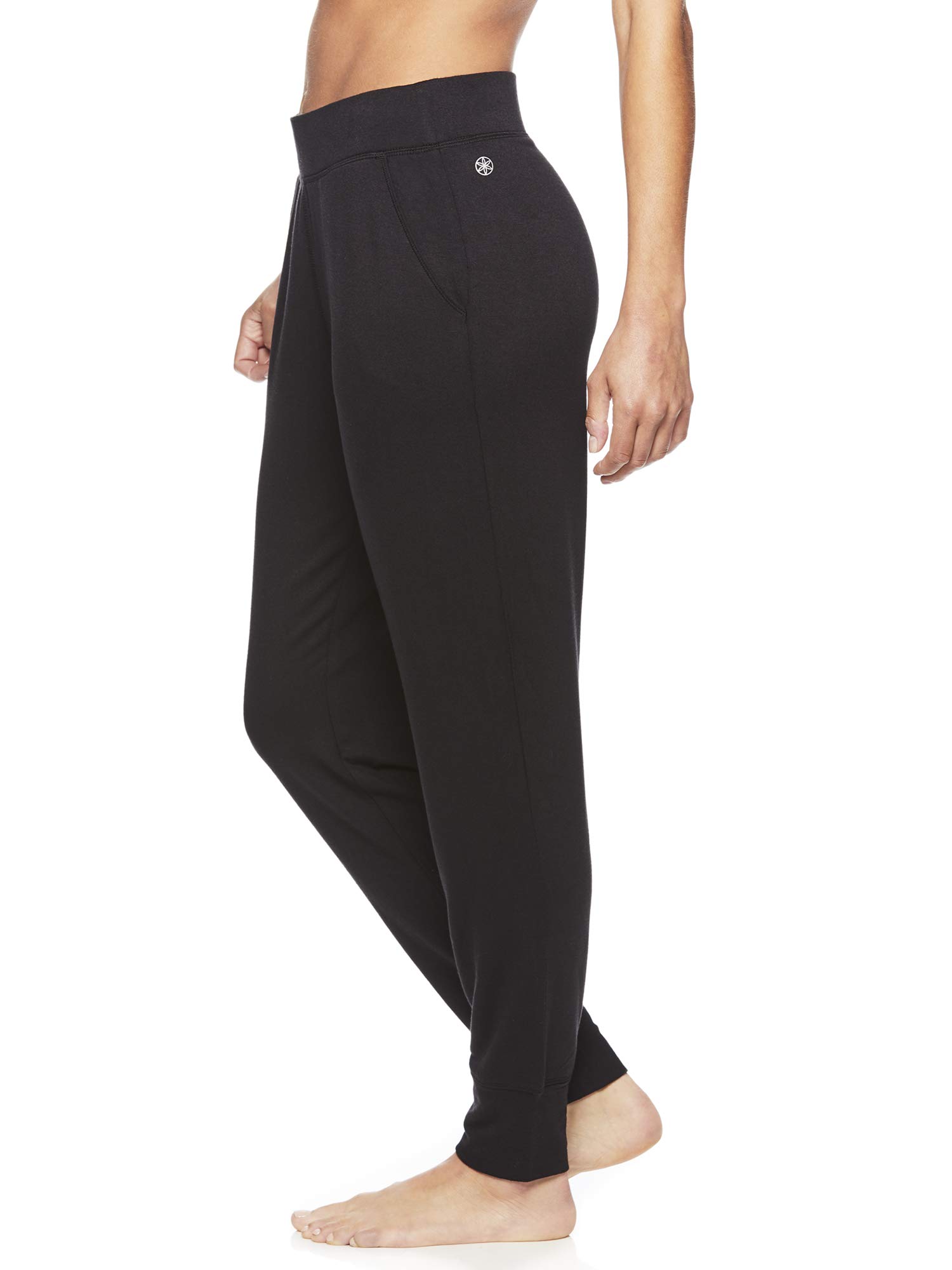 Gaiam Women's Jogger Yoga Pants - Mid Rise Waist Performance Fleece Jogging Bottoms - Black (Tap Shoe), Large