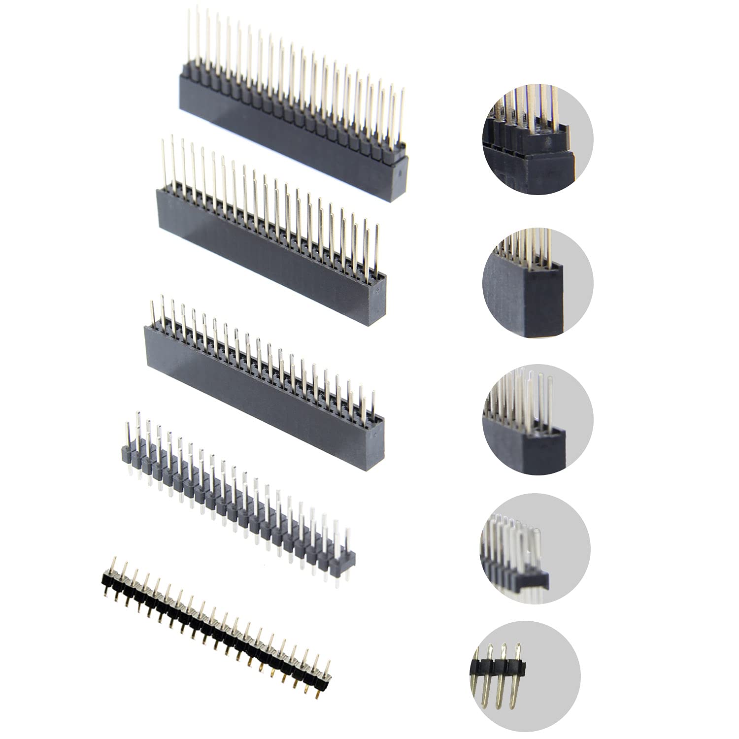 Geekworm 2x20 40 Pin Stacking Female Header Kit for Raspberry Pi 5/4B/3B+/3B/2B/B+/A+/Zero W/Zero 2 W(5 Specifications 10Pcs), Raspberry Pi GPIO Stacking Header/Extender, Raspberry Pi Pico Header Pack