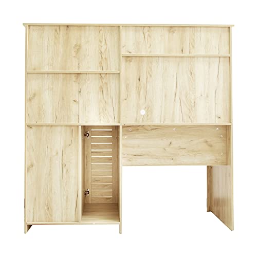 GIYZOKNI Desk with Hutch, Computer Desk with Hutch, with Drawers, Open Shelf, Writing Laptop Table with Keyboard Tray, Wood Computer Desk Workstation Desk for Home Office