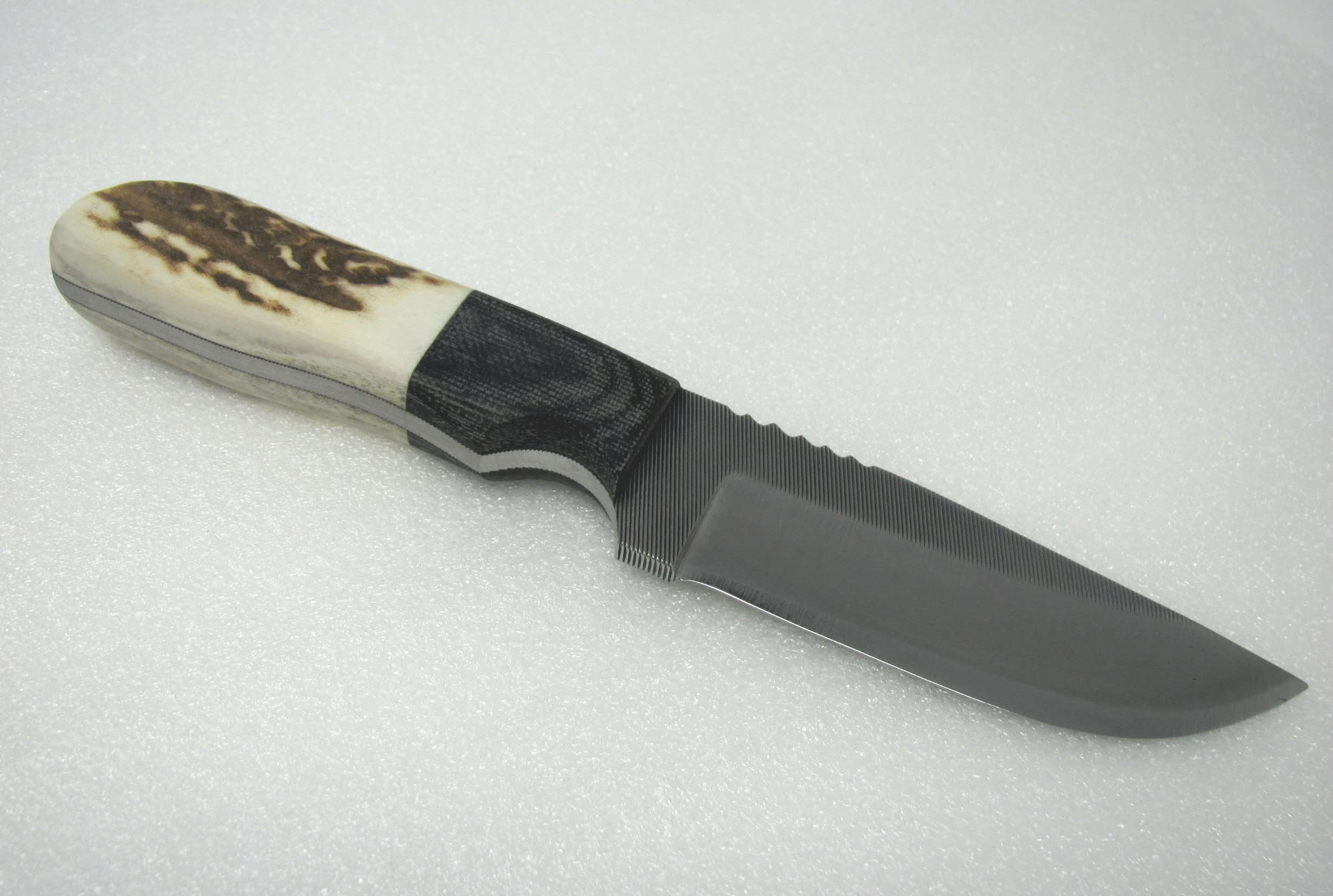 Handmade USA Anza Knives Overall 7.5 Inches Hunting Knife Elk Stag Handle Micarta Bolster Bonus Walther Compact Pocket Knife Sharpener