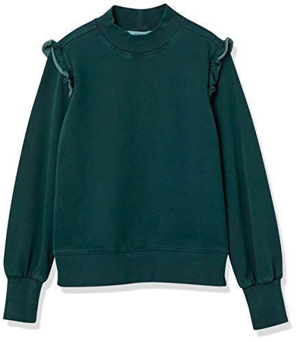 Goodthreads Women's Heritage Fleece Long Sleeve Ruffle Shoulder Sweatshirt, Emerald Green, X-Large