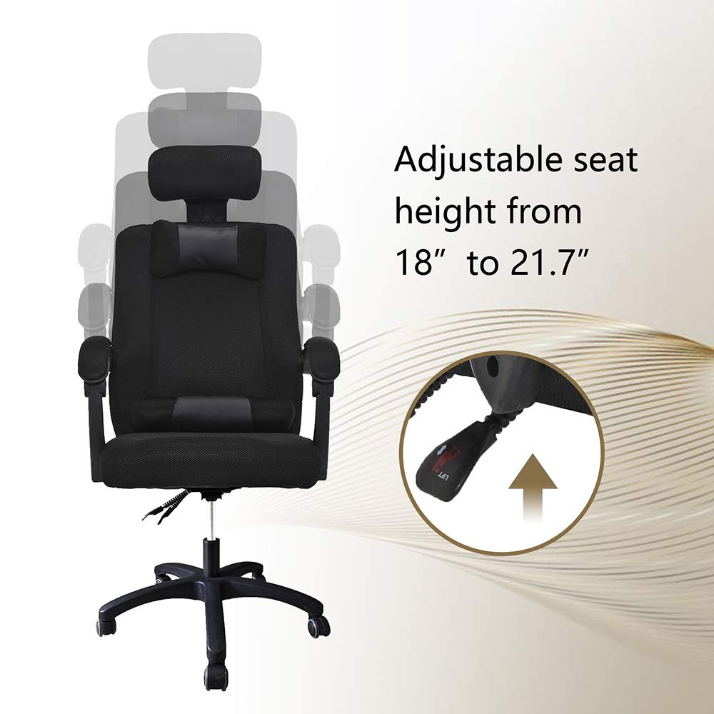 Home Office Chair Ergonomic, Breathable Mesh Fabric Computer Desk Task Chair Swivel, Reclining Back, Adjustable Headrest &Seat Height Black