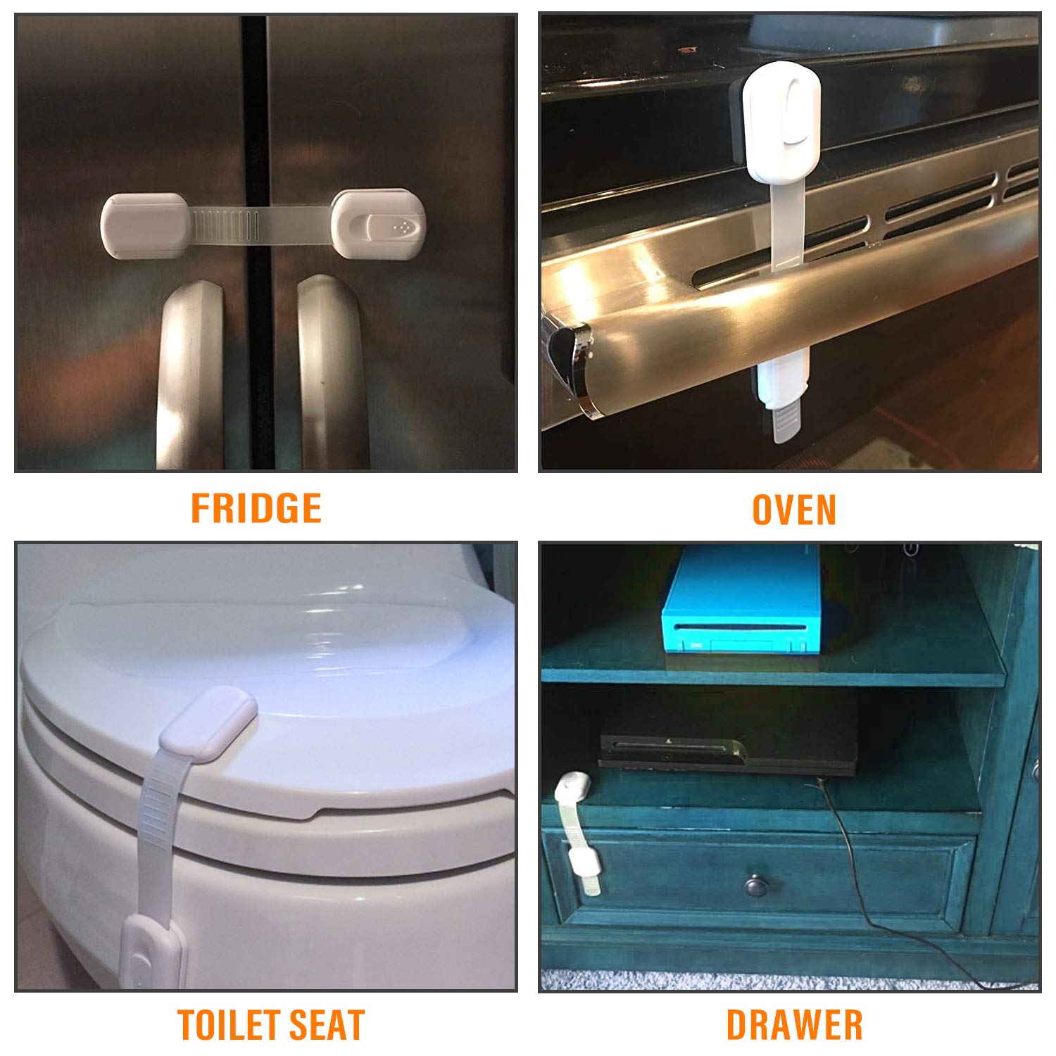 Goodv Baby Proof Cabinet Locks - 6 Pack Adjustable Child Safety Straps Used for Drawer Door Fridge Oven Toilet Seat Kitchen Cupboard Appliance Trash Can with 3M Adhesive
