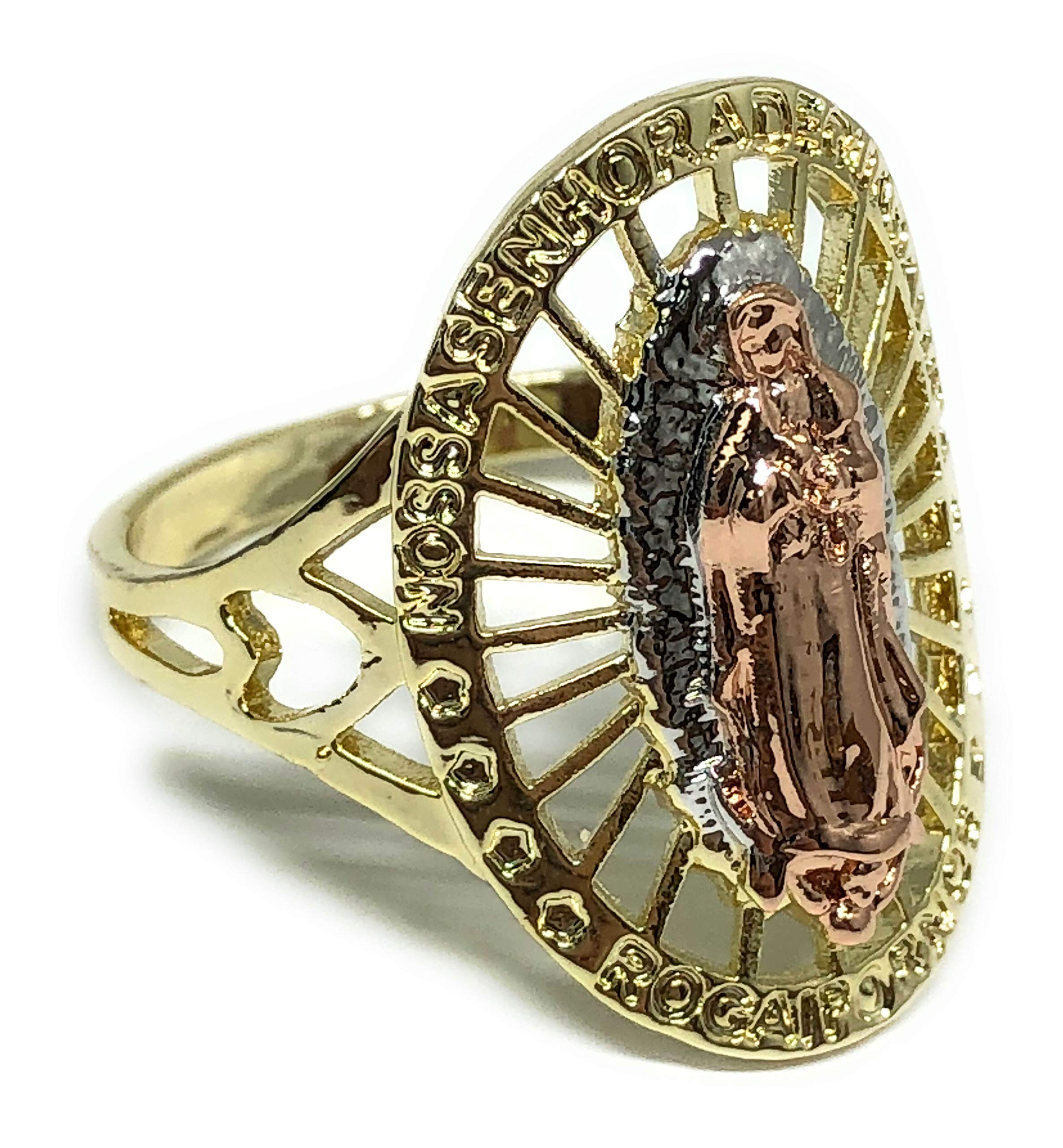 Fran & Co. Gold Plated Women's Tri-Color Virgin Mary Ring Virgen de Guadalupe Anillo (6)