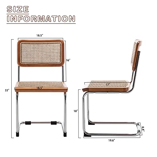 SHINEBOOM Rattan Dining Chairs Set of 2 Mid Century Modern Dining Room Chairs,Brown Rattan seat