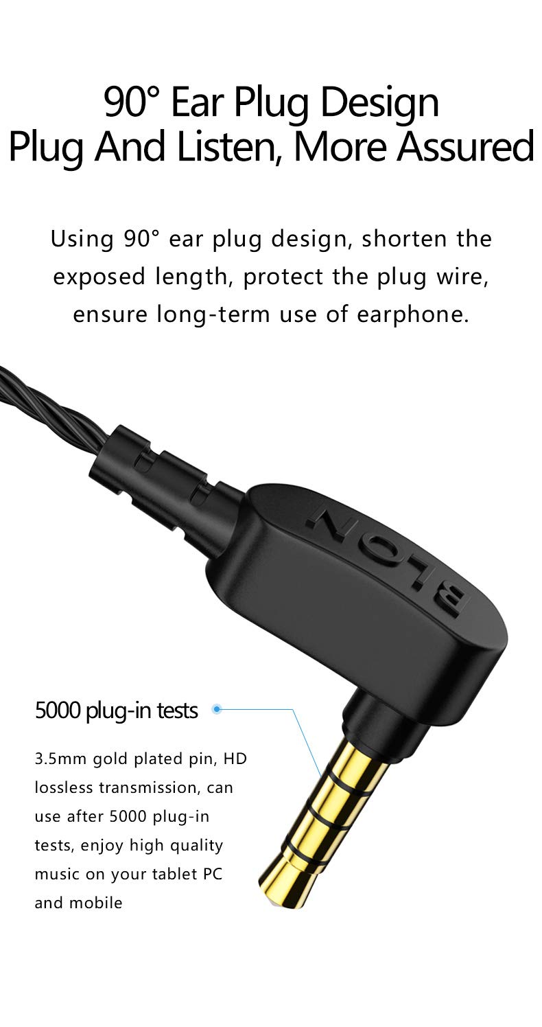 H HIFIHEAR BLON BL03 in Ear Earphone,10mm Carbon Diaphragm Dynamic Drive in Ear Earphone, Metal Shell Bass HiFi DJ in Ear Monito with 2pin Detachable Cable