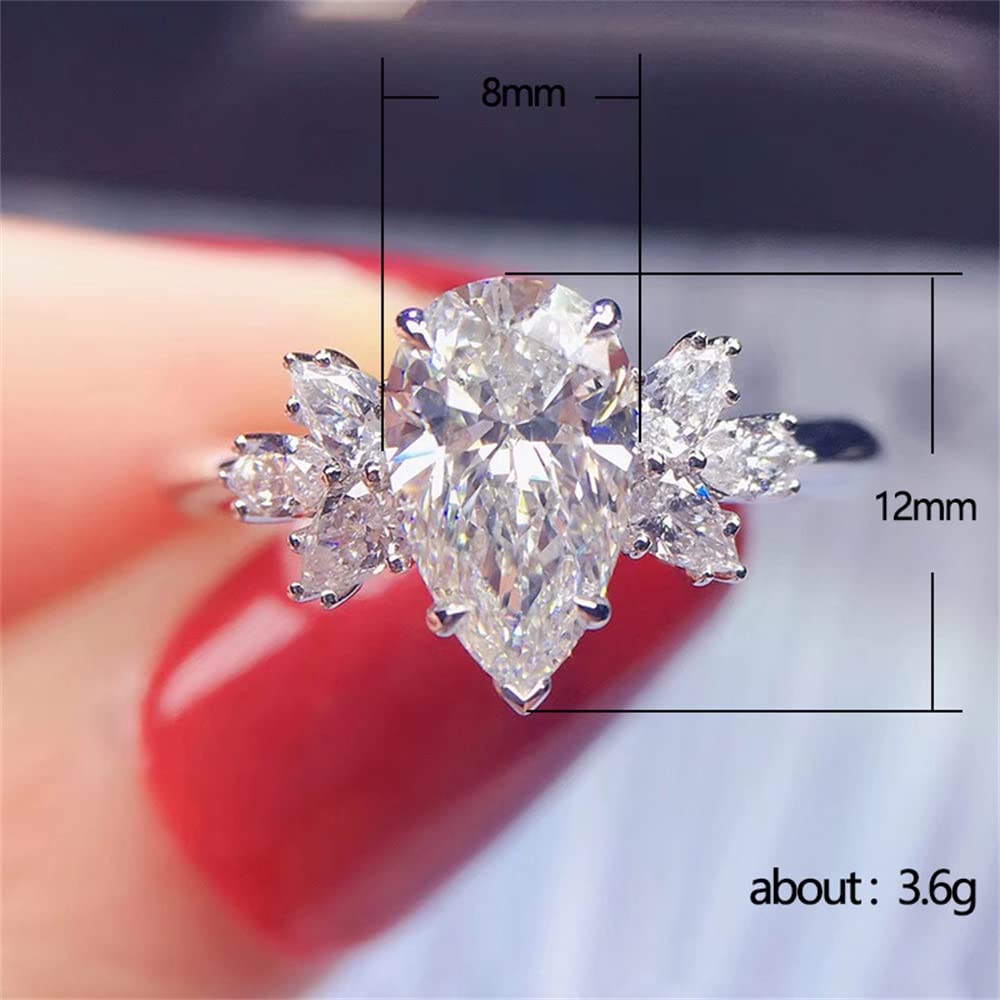 HaoMo 925 Sterling Silver Shiny Full Diamond Rhinestone Pear Gemstone Ring Teardrop Shape Cubic Zirconia Rings CZ Diamond Eternity Engagement Wedding Band Ring for Women HM316 (8)