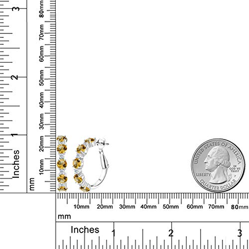 Gem Stone King 925 Sterling Silver Yellow Citrine and White Topaz Hoop Earrings For Women (2.88 Cttw, Round 4MM and 1.9MM, Gemstone Birthstone 1 Inch Diameter)