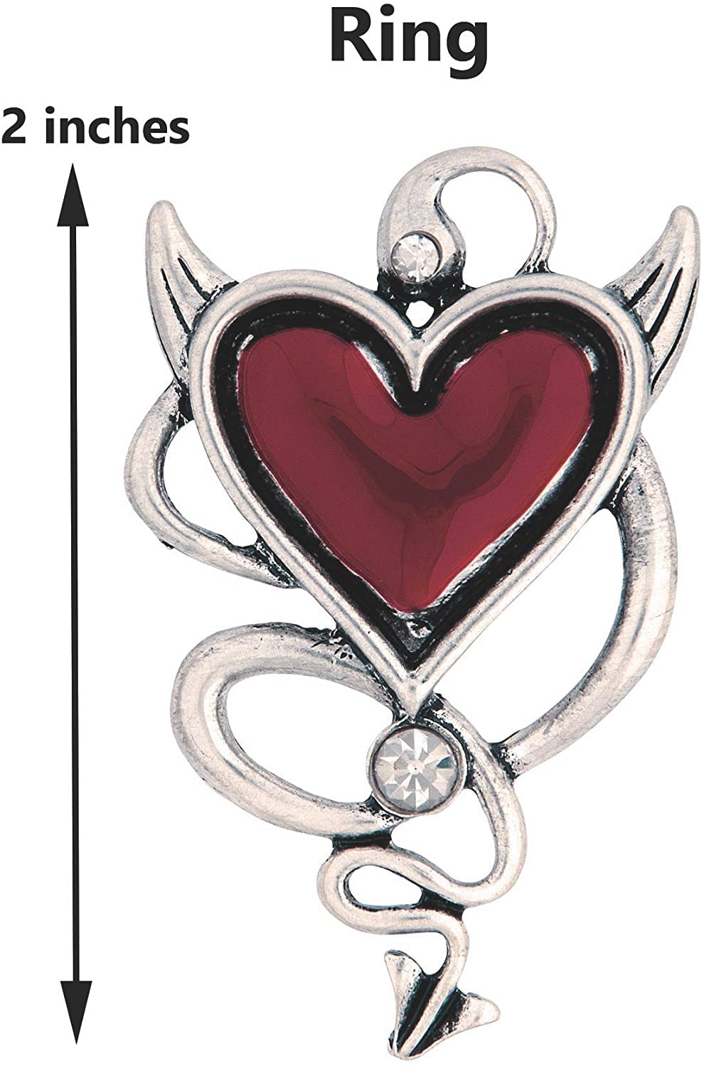 Halloween Gothic Antique Silver Ring With Rhinestone Lolita Red Big Rose Branch Earrings For Christmas Gift (Red) (ring)