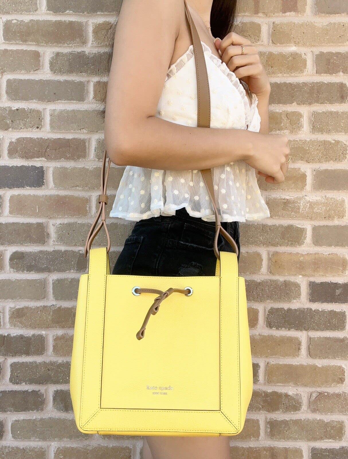 kate spade Grab Small Bucket Bag Crossbody Yellow Leather PXR00420