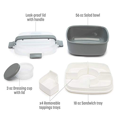 Goodful Stackable Lunch Box Container, Bento Style Food Storage with Removeable Compartments for Sandwich, Snacks, Toppings & Dressing, Leak-Proof and Made without BPA, 56-Ounce, Gray