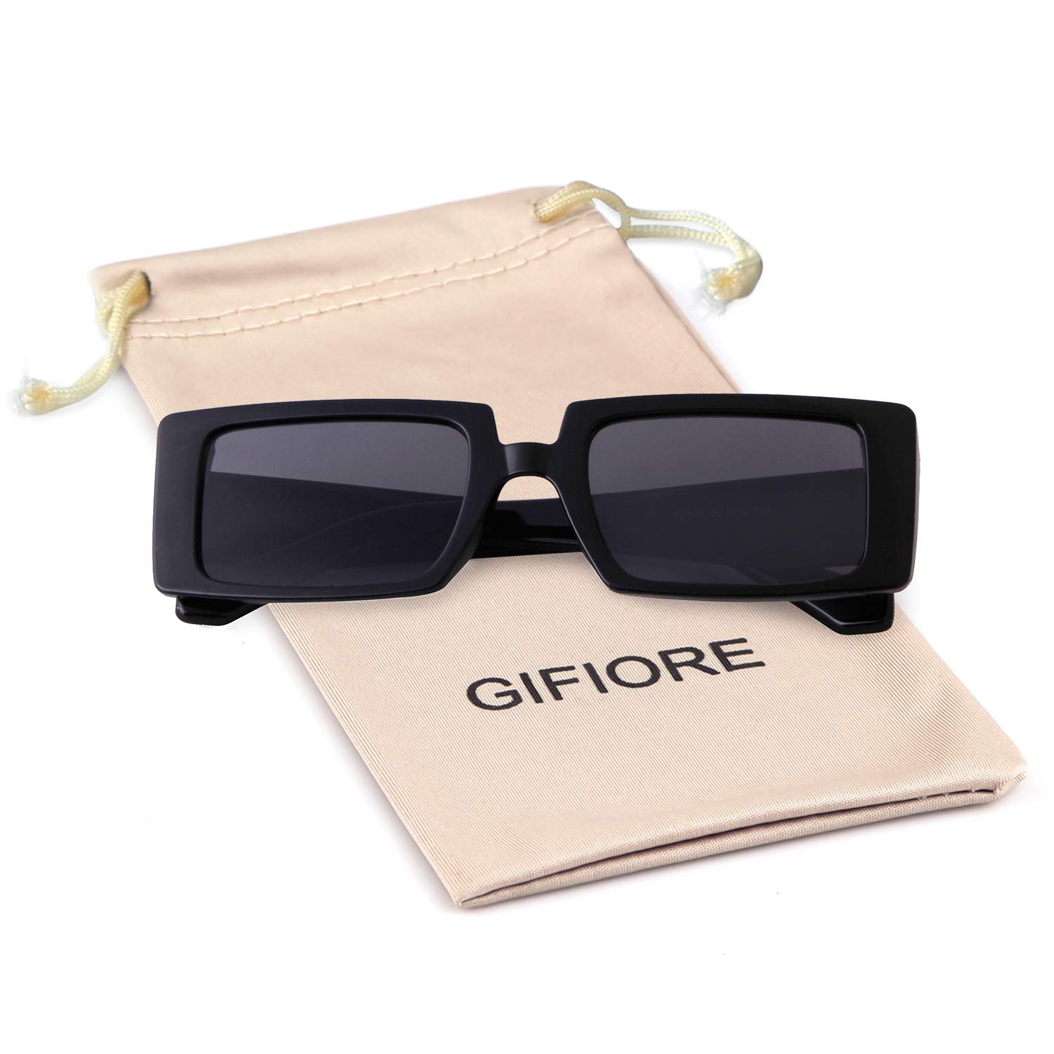 GIFIORE Trendy Rectangle Sunglasses Retro Cool 90s Vintage Fashion Narrow Square Frame UV400 Protection (Black)