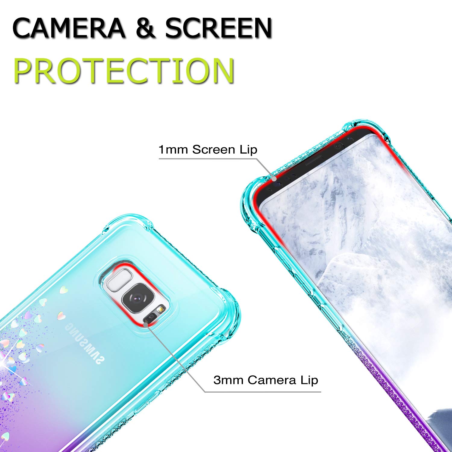 Galaxy S8 case, Galaxy S8 Phone case with hd Screen Protector for Girls Women Teal/Purple