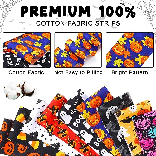Ganeen 60 Pcs Cotton Jelly Halloween Fabric Roll Pumpkin Ghost Fabric Strips Cotton Jelly Fabric Halloween Quilting Fabric Roll for Quilting Cloth Patchwork Sewing DIY Craft, 12 Styles