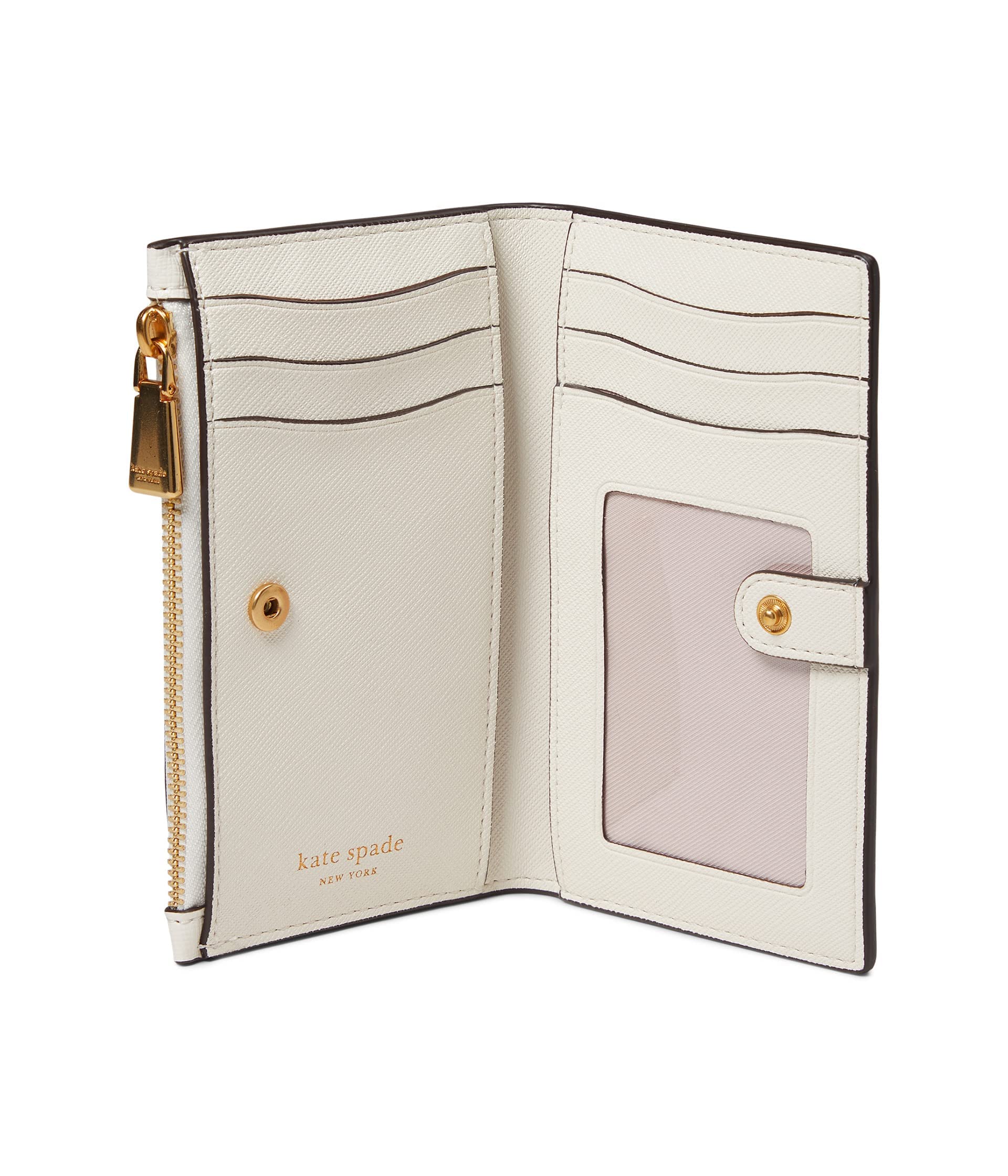 kate spade new york In Bloom Flower Appliqued Saffiano Leather Small Slim Bifold Wallet Cream Multi One Size