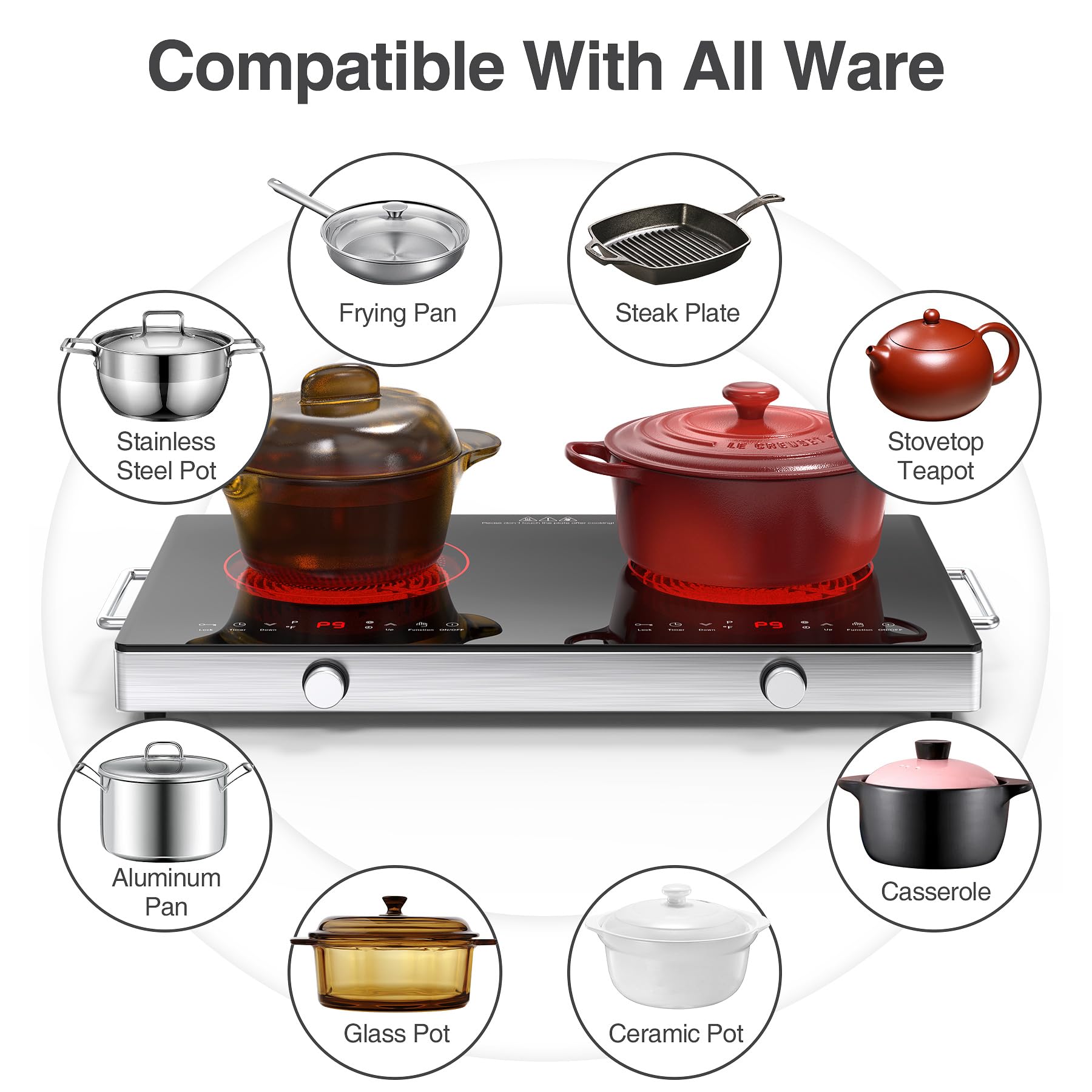 VBGK Induction Cooktop, 1800W Single Burner Electric cooktop,Induction Stove Top with Large LCD Sensor Touch, Induction Hot Plate with 9 Temperature Levels, Child Safety Lock & 4H Timer