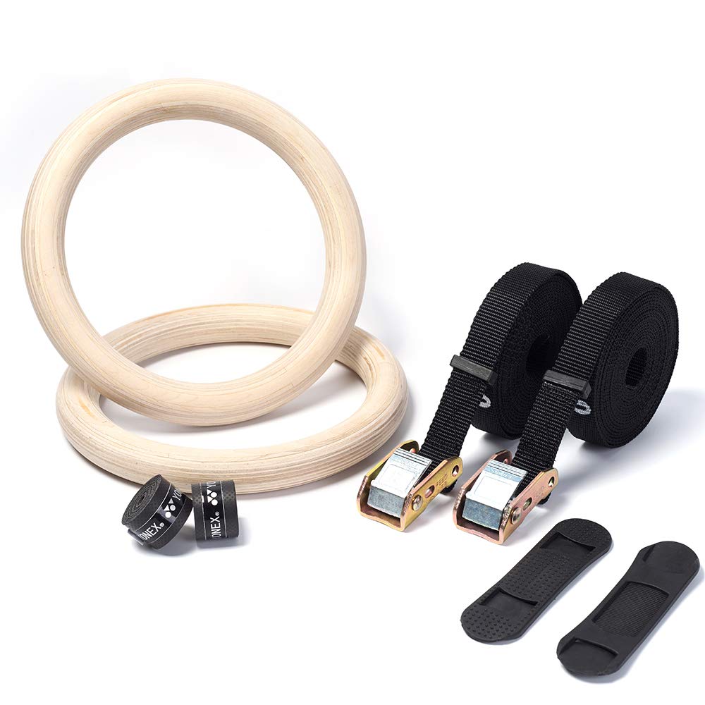 GoorangeSy Gymnastics Rings Hangboard Rock Climbing, Wooden Olympic Rings 1000lbs Climbing Hangboard with Adjustable 15ft Long Straps, for Body Strength Fingerboard Climbing Training (32MM Set)
