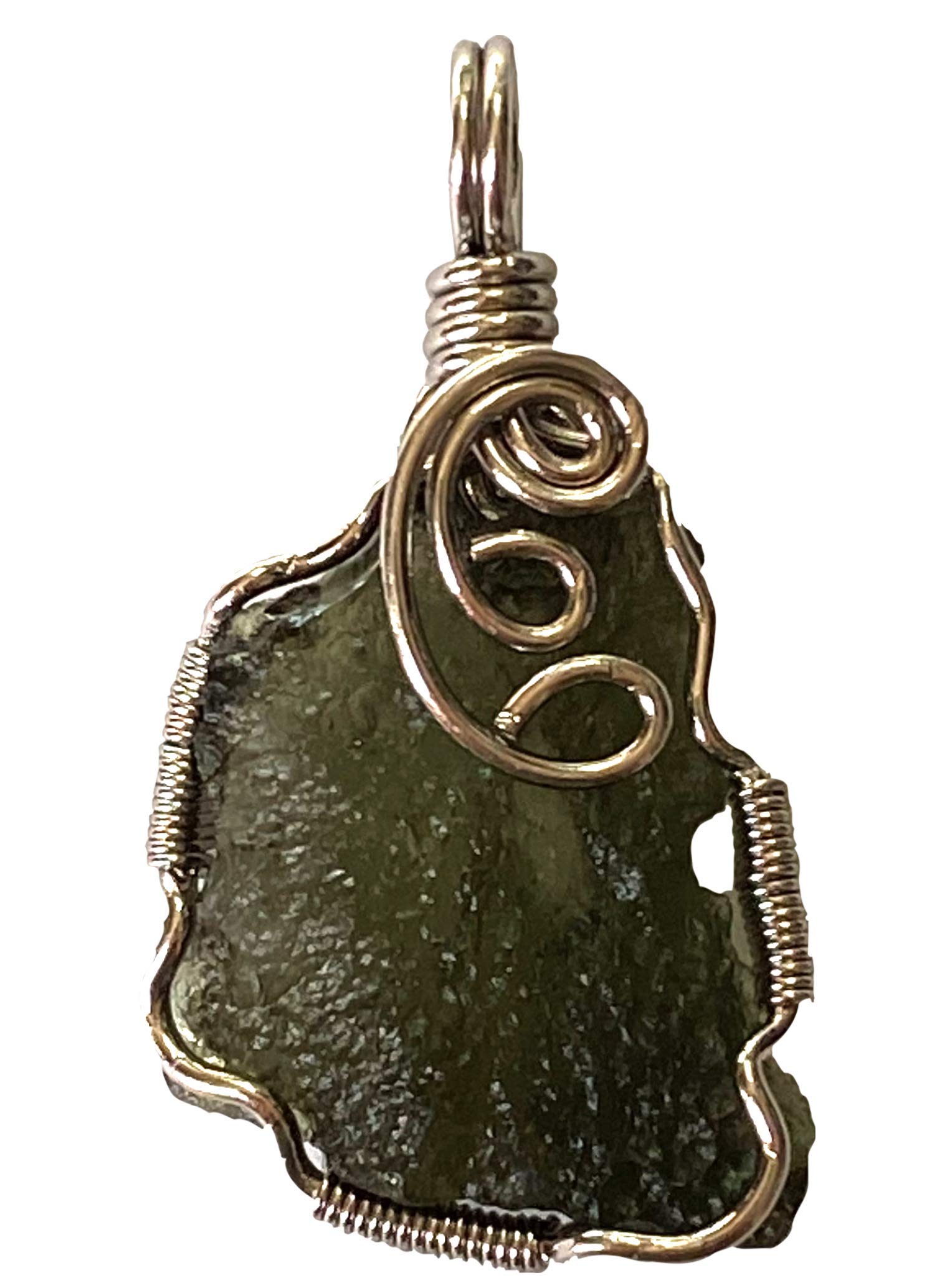 Generic Wire Wrapped Moldavite Pendant | Small Size 30-35mm, green