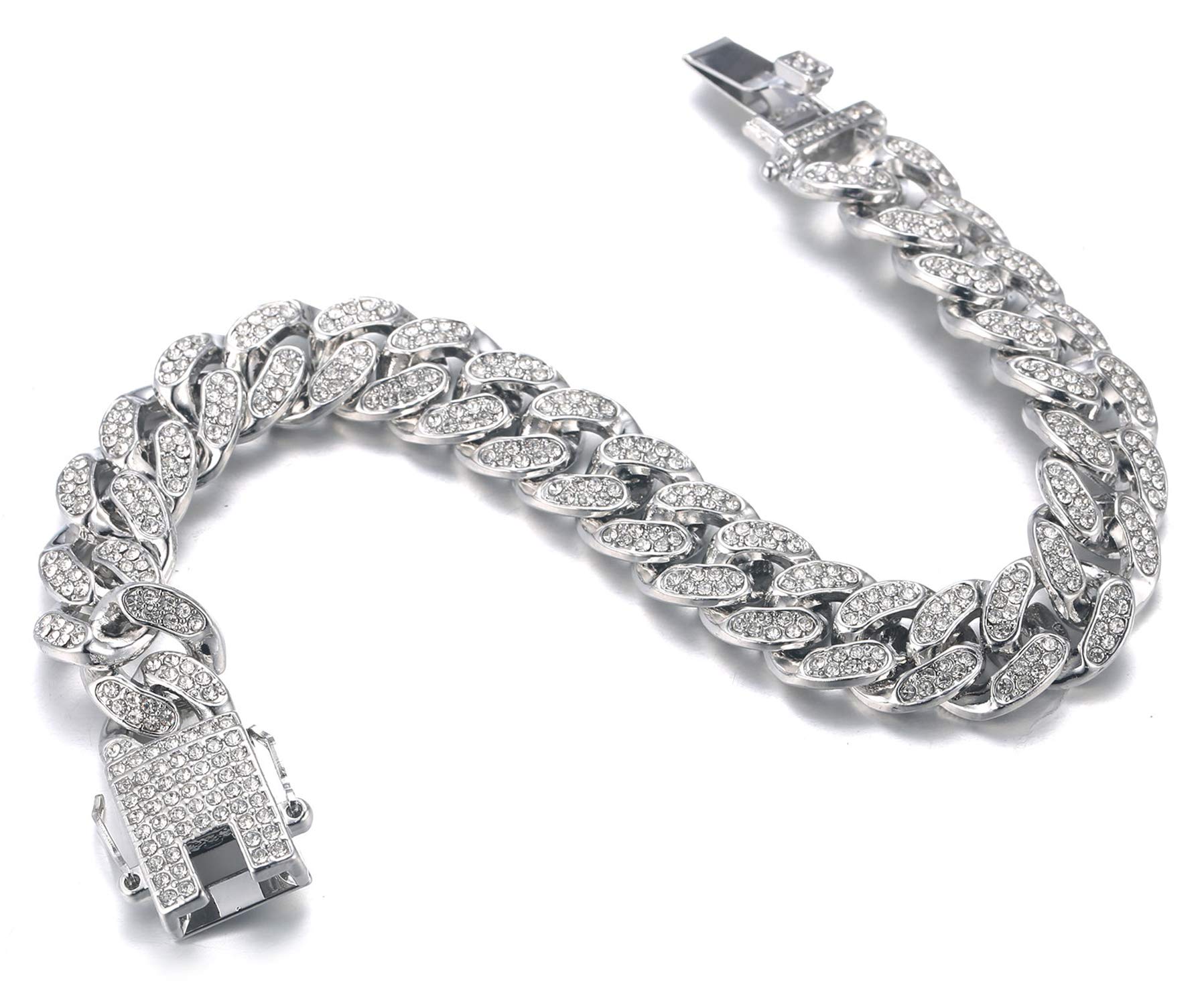 Halukakah Diamond Cuban Link Chain for Women 13.5MM Platinum White Gold Finish Bracelet 7",Full Cz Diamond Cut Prong Set,with Giftbox