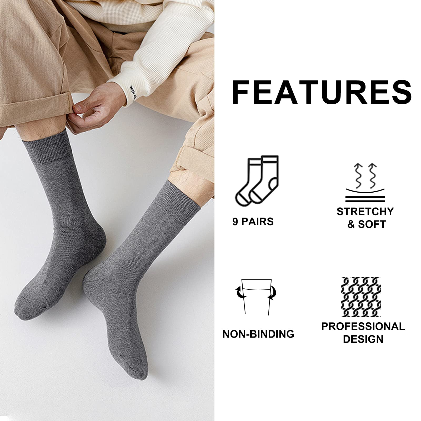 HERAN Crew Socks for Men Size 6-12, Athletic Casual Men's Socks 9-Pairs, Calf Socks for Men