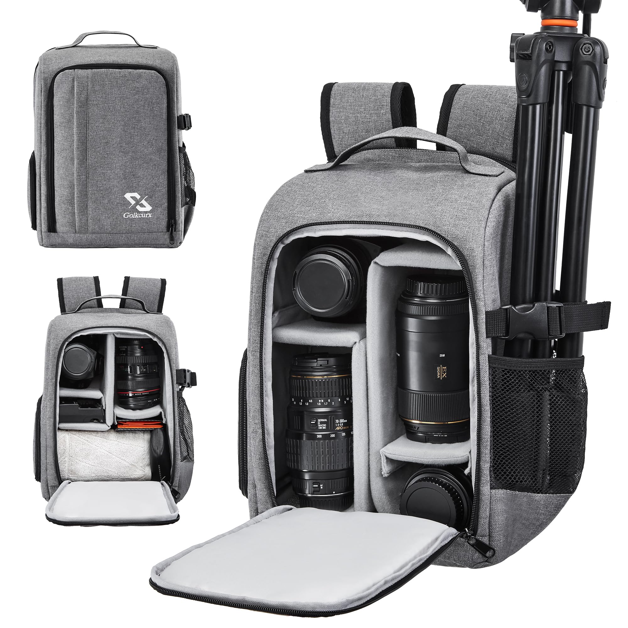 Golkcurx Camera Bag for DSLR/SLR Cameras,Camera Backpack Waterproof for Photographers Grey S