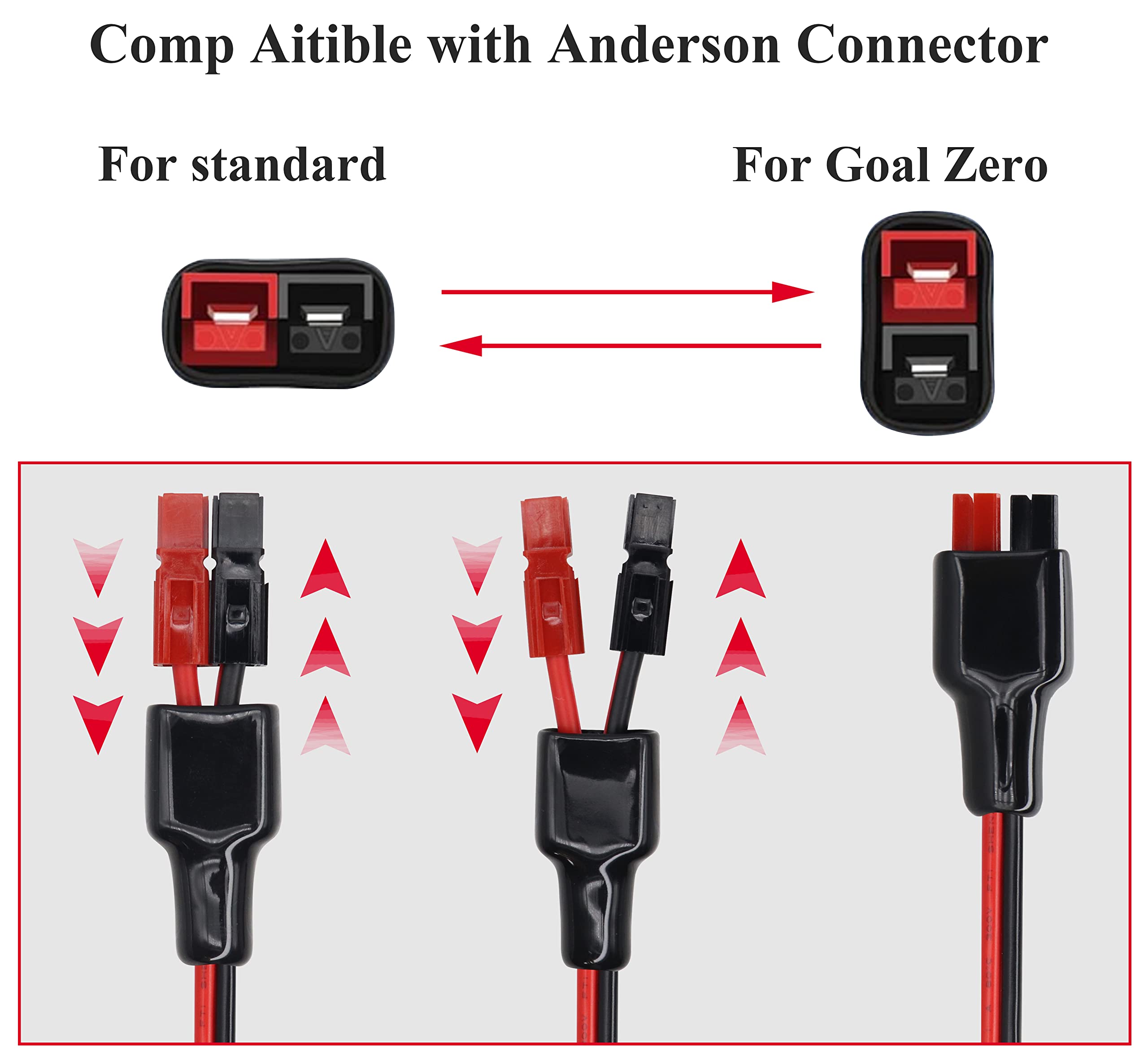 HCFeng 14AWG DC 5521Male/Female Power Plug to an-der-Son Cable 45A Solar Connector to DC5.5X2.1MM Cable Compatible with an-der-Son Port for Generator Battery and Foldable Solar Panel[60CM/2Ft]