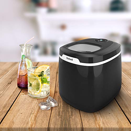 Gladwell, Countertop Ice Maker Machine, Portable Bullet Ice Cube Makers, Makes 50 pounds of Ice Cubes Small and Regular, Low Noise No Plumbing Easy to Clean Mini Machines, Jet Black