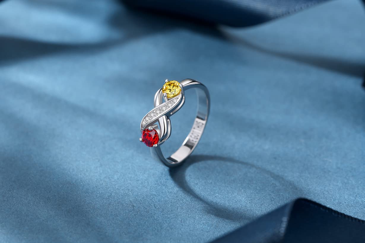 Heywords Infinity Ring Promise Rings with 2 birthstones for Women Love Couples Him Her Best