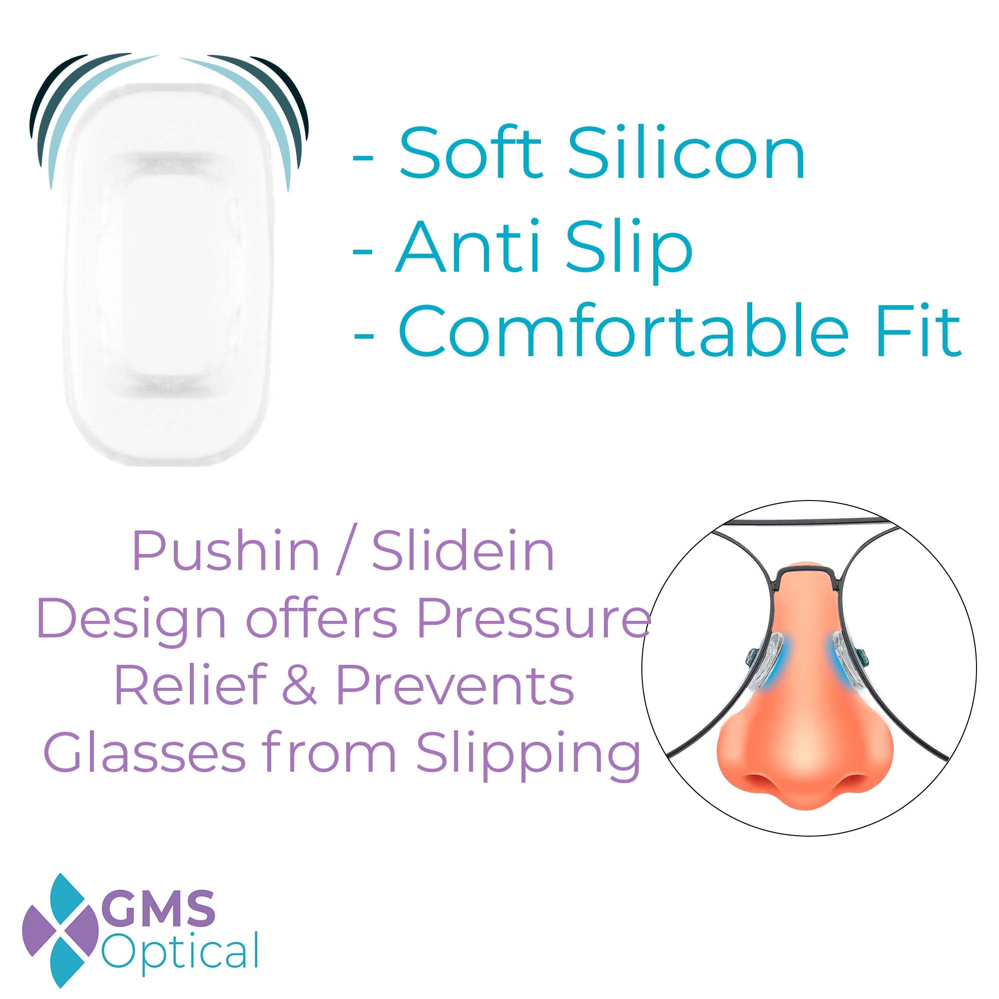 GMS Optical Premium Grade Soft Silicone - Rectangle Shaped Nose Pads (Slide/Push-in) 11MM (5 Pair, Rectangle - Clear (11mm))