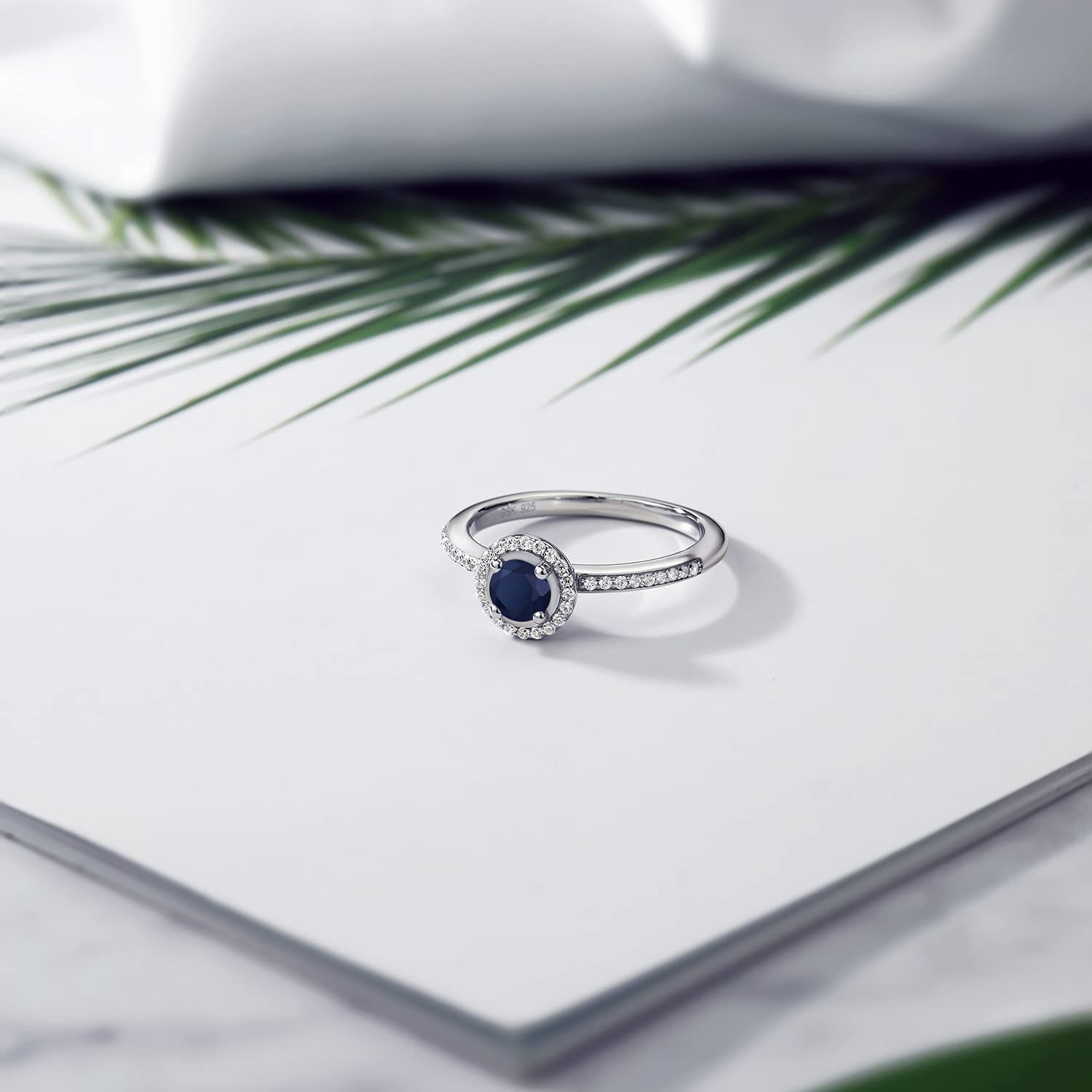 Gem Stone King 925 Sterling Silver Blue Sapphire Engagement Ring For Women (0.79 Cttw, Gemstone Birthstone, Available in size 5, 6, 7, 8, 9)