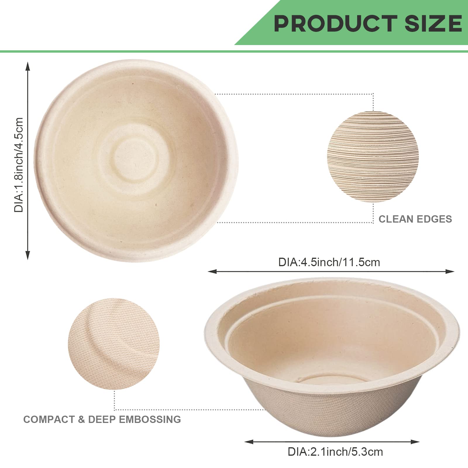 Hamiggaa 100 Pack 8 Oz Paper Bowls Compostable Bowls,Natural Disposable Bowls,Bagasse Bowl Made with All Natural Sugarcane,Biodegradable Bowls for Party,Restaurants and More