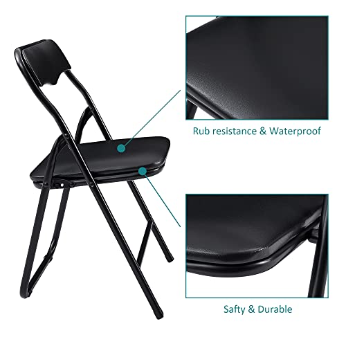 VECELO Kids Folding Activity Table and Chairs 5 Pcs Set, Portable, with Ultra Soft PU Padded Cushion, Matte Black