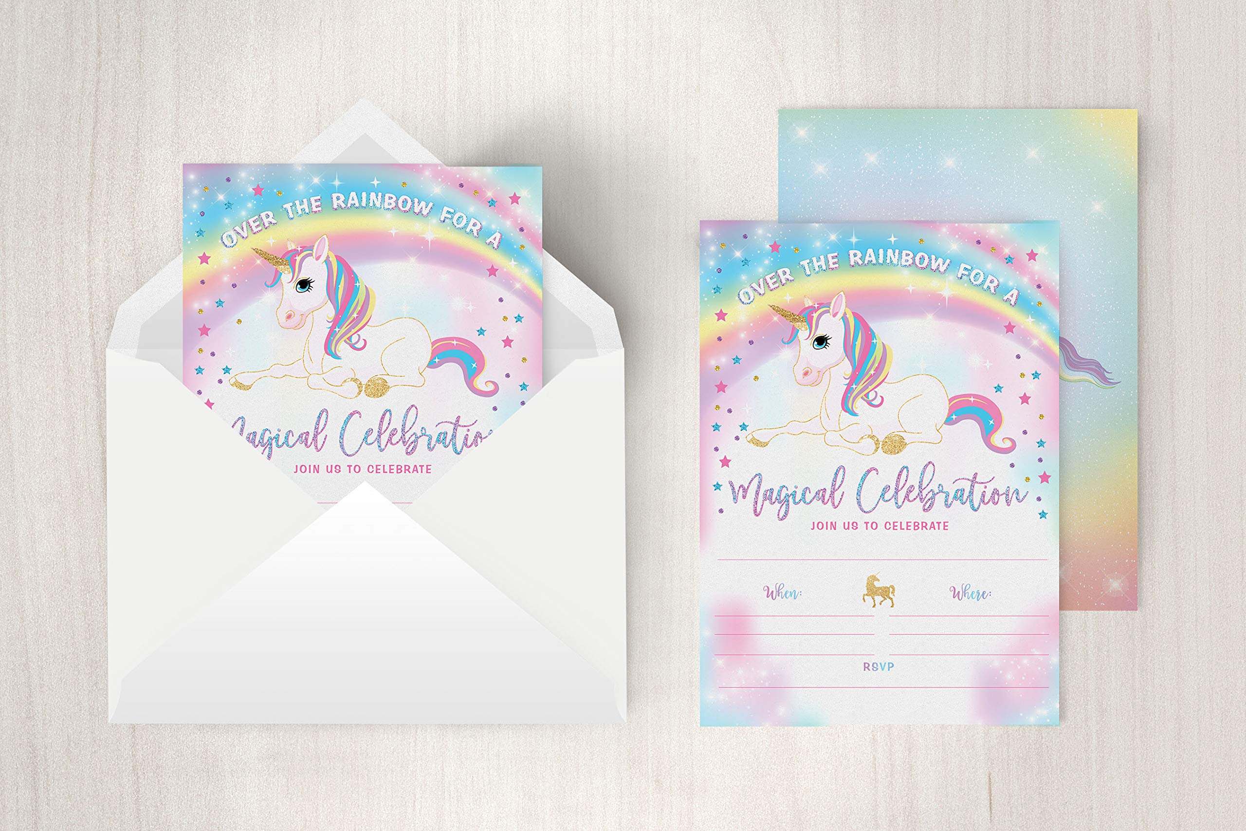 Your Main Event Prints Unicorn Birthday Invitation - Unicorn Party Invite - 20 Fill-In Style Invitations - Envelopes Not Included