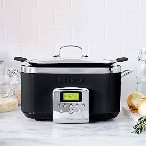 GreenPan Elite 8 - in -1 Programmable 6QT Electric Slow Cooker, Dishwasher Safe Lid & Removable Crock, PFAS-Free Healthy Ceramic Nonstick Multi-Cooker, Sear, Sauté/Brown, Steam Basket, Roast, Black