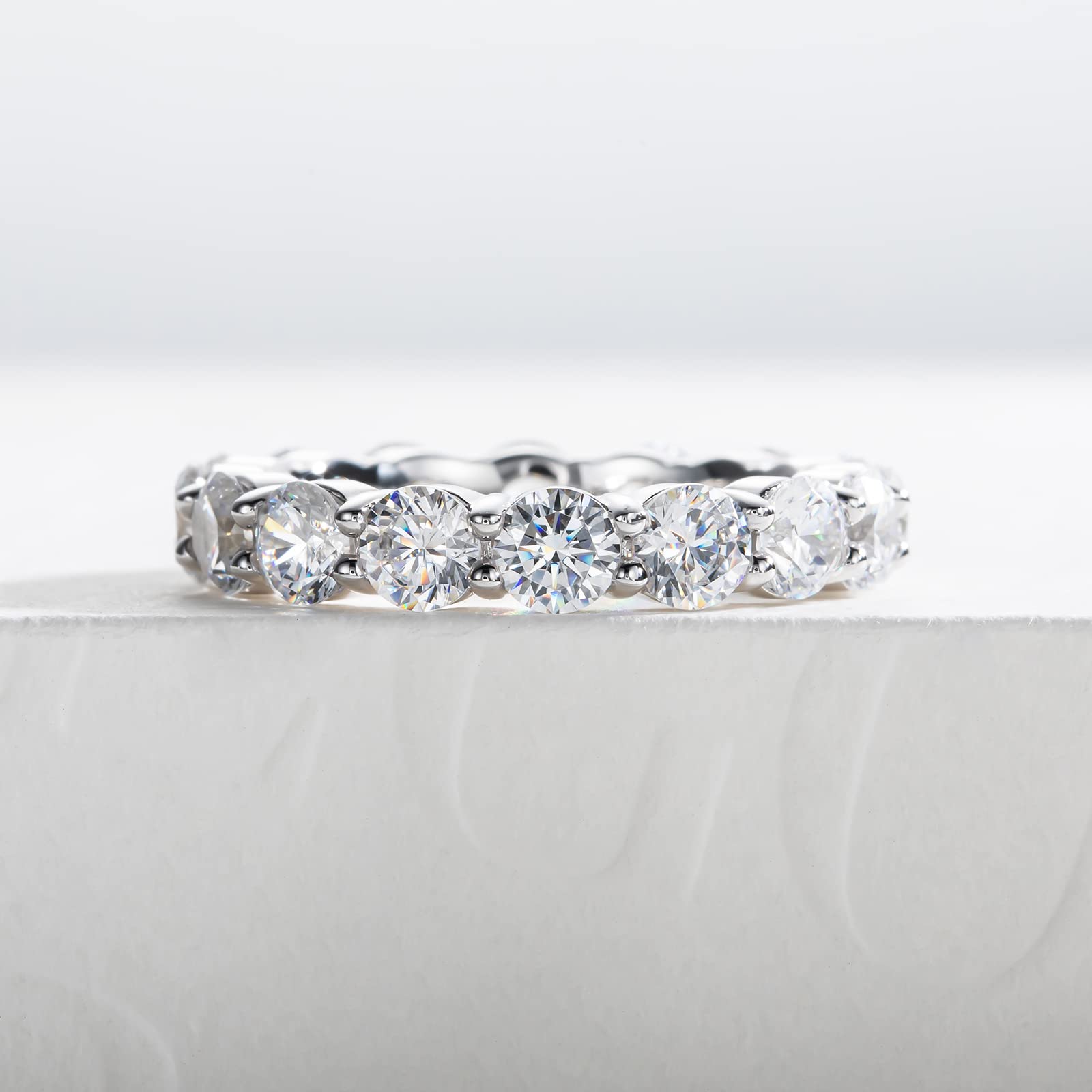 Gobaalele Cubic Zirconia Eternity Ring, 5.1cttw 5A Round Cut CZ S925 Sterling Silver Stackable Wedding Band, Simulant Diamond Eternity Band Ring Bridal Sets Christmas gift for Women Size7.5