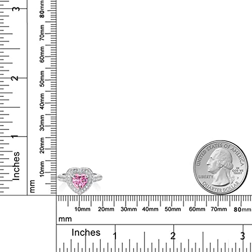 Gem Stone King 925 Sterling Silver Pink and White Moissanite Ring For Women (1.69 Cttw, Heart Shape 6.5MM, Available In Size 5, 6, 7, 8, 9)