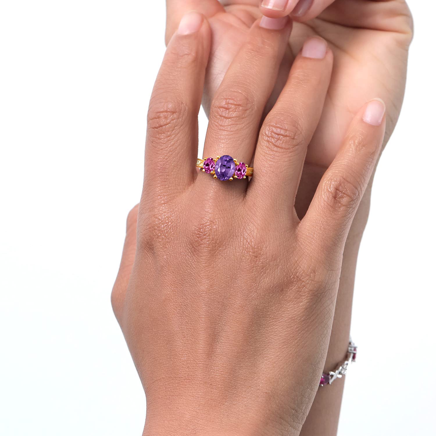 Gem Stone King 925 Sterling Silver Purple Amethyst and Blue Sapphire 3-Stone Ring For Women (2.76 Cttw, Gemstone Birthstone Available 5,6,7,8,9) (Size 7)