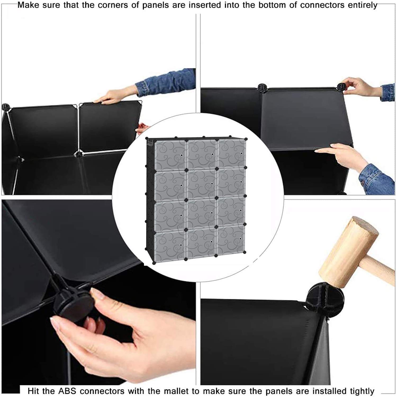GREENSTELL Cube Storage Organizer, 6-Cube Closet Organizer, DIY Plastic Storage Cubes Organizer, Modular Storage Cabinet Book Shelf Shelving for Bedroom, Living Room, Office Black