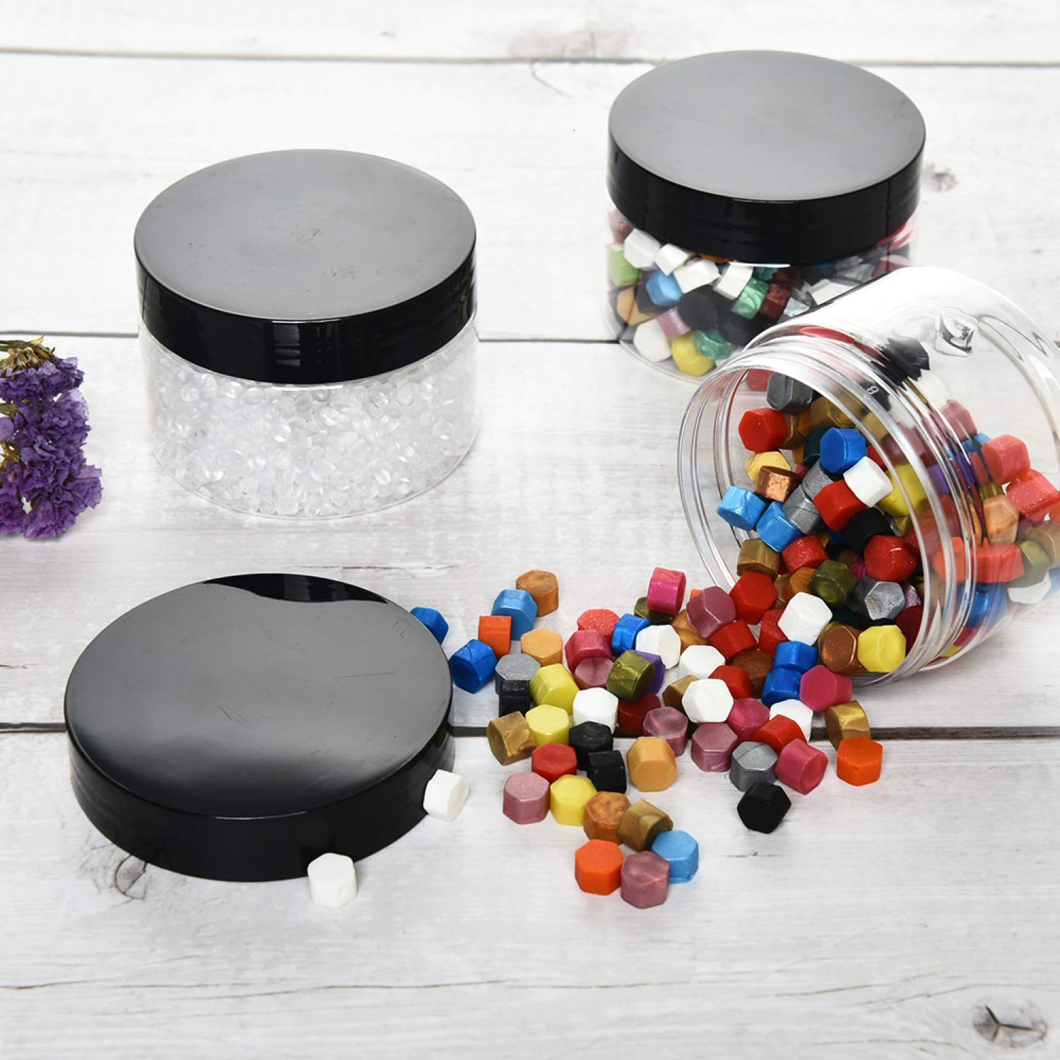 Gonioa 24 Pieces Plastic Round Storage Jars Wide-Mouth Plastic Containers Jars with Black Lids for Storage Liquid, Cosmetic, Powders, Ointments, DIY Slime Making(120 ml/4 oz)