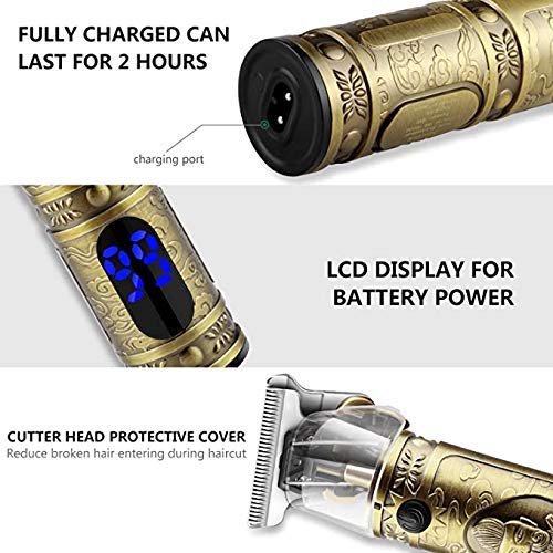 Hair Clippers for Men, Professional Zero Gapped Trimmer Cordless Electric Pro Li Outline Trimmer for Barber Beard Body T Blade Trimmer Rechargeable for Men with LED Display