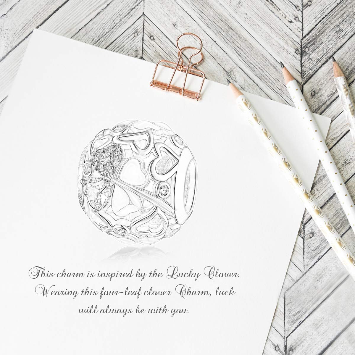 FOREVER QUEEN Lucky Clover Charm Bead 5A Cubic Zirconia 925 Sterling Silver Charms Pendant for Bracelets and Necklace for Women with Elegant Gift Box